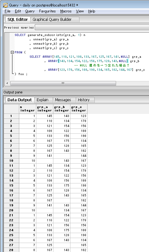 PostgreSQL 9.4 で unnest … WITH ORDINALITY の例 : 研究に使うポスグレ